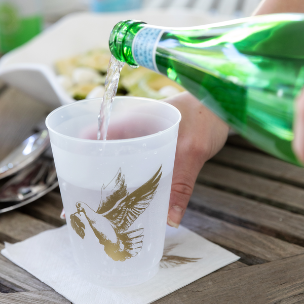 Fancy Plastic Party Cups | 16 oz Frosted Cups | Gold Foil Dove – Fig & Dove