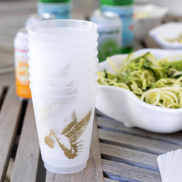 Fancy Plastic Party Cups | 16 oz Frosted Cups | Gold Foil Dove – Fig & Dove